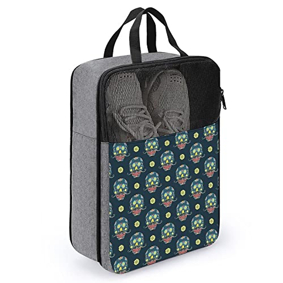 Frcavbin Day of The Dead Sugar Skulls Travel Shoe Bag Shoes Carrier with Handle and Zipper Foldable Shoe Puches Organizer for Home storage School starts