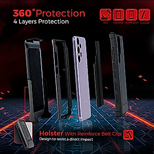 MOTIVE Samsung Galaxy S22 Ultra Heavy Duty Holster Case with Belt Clip | Military Grade Quad-Layer Rugged Phone Case - Black | Designed in New York - Bunker Series