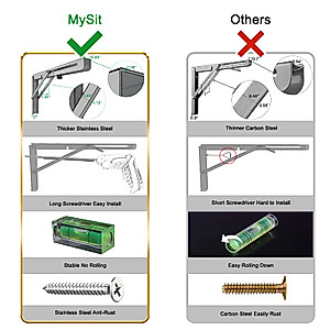 MySit 16" Folding Shelf Brackets 4 PCS, Max Load 550lb Heavy Duty Stainless Steel DIY Collapsible Wall Mounted L Shelf Bracket Space Saving for Table Work Bench