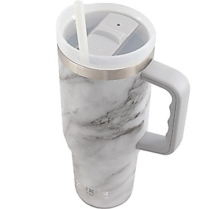 Yukon Outfitters Fit Forty 40oz Double Wall Vacuum Insulated Stainless Steel Tumbler with Reusable Straw & Ergonomic Handle | For Hot or Cold Beverage, White Marble