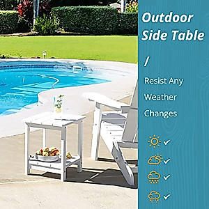 LUE BONA Adirondack Outdoor Side Table, 2-Tier White Poly Patio End Table Weather Resistant, Morden Side Table for Patio, Pool, Porch