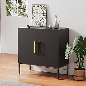 LYNSOM Storage Cabinet with Doors and Shelves, Free Standing Office Cabinet, Modern Wood Buffet Sideboard for Kitchen, Living Room, Bedroom, Hallway, Black