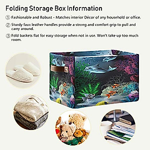 Ocean Dolphin Coral Fish Large Storage Basket Collapsible Storage Bin Organizer Cube Laundry Hamper for Clothes Bedroom Nursery Toys Shelf College Dorm
