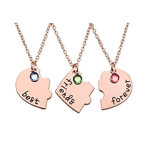 Jovivi Best Friends Forever Necklaces for 3 Alloy Heart Puzzle Pieces BBF Friendship Pendant Necklace Best Friends Jewelry