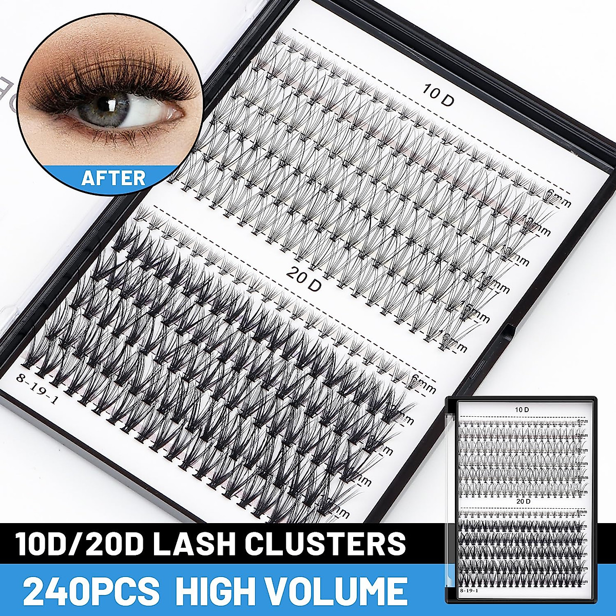 Bodermincer 10D 20D 240pcs Cluster Eyelash Extensions 8-9-10-11-12mm Mixed/ 10-11-12-13-14mm Mixed/12-13-14-15-16mm Mixed Eyelash Clusters Lash Extension Individual Lashes for Self Application
