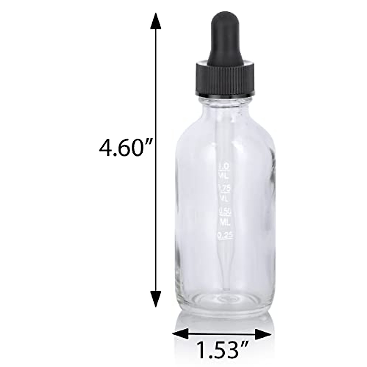 JUVITUS 2 oz / 60 ml Clear Glass Boston Round Graduated Measurement Glass Dropper Bottle (6 Pack) + Funnel