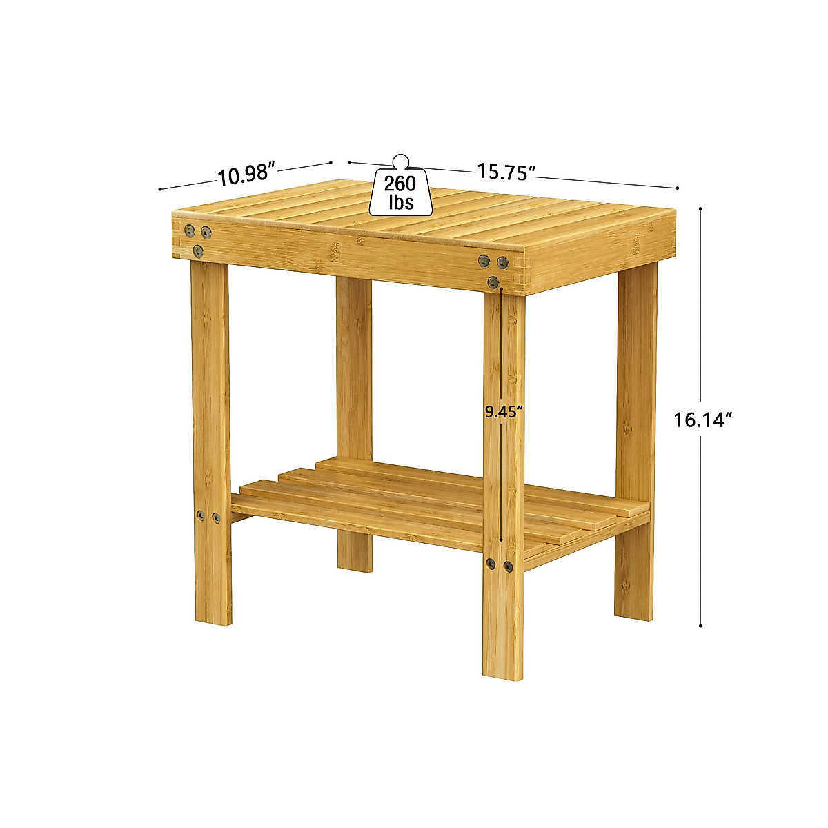 Glavbiku Bamboo Shower Bench, Shower Chair with Non-Slip Feets Storage Shelf Safe and Stable, Kids Adults Wooden Stool for Home, Bathroom, Bedside, Living Room