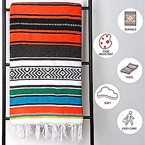 ThermaSnug Mexican Blanket - Handwoven Serape Blanket Perfect as Yoga Blanket, Bed Blanket, Hiking Blanket, Party Decoration Table Runner (Orange, 1 Pack)