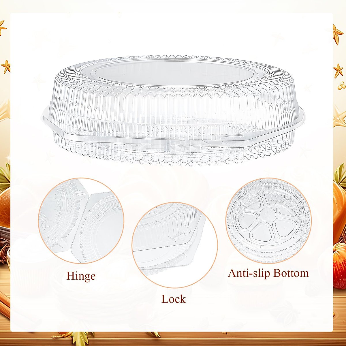 Soaoo 100 Pcs 9'' Plastic Disposable Pie Containers with Hinged Locking Lids Clear Flan Containers with Lids Round Pie Keeper Dessert Containers for Takeout Boxes Food Cake Doughnut Flan Storage
