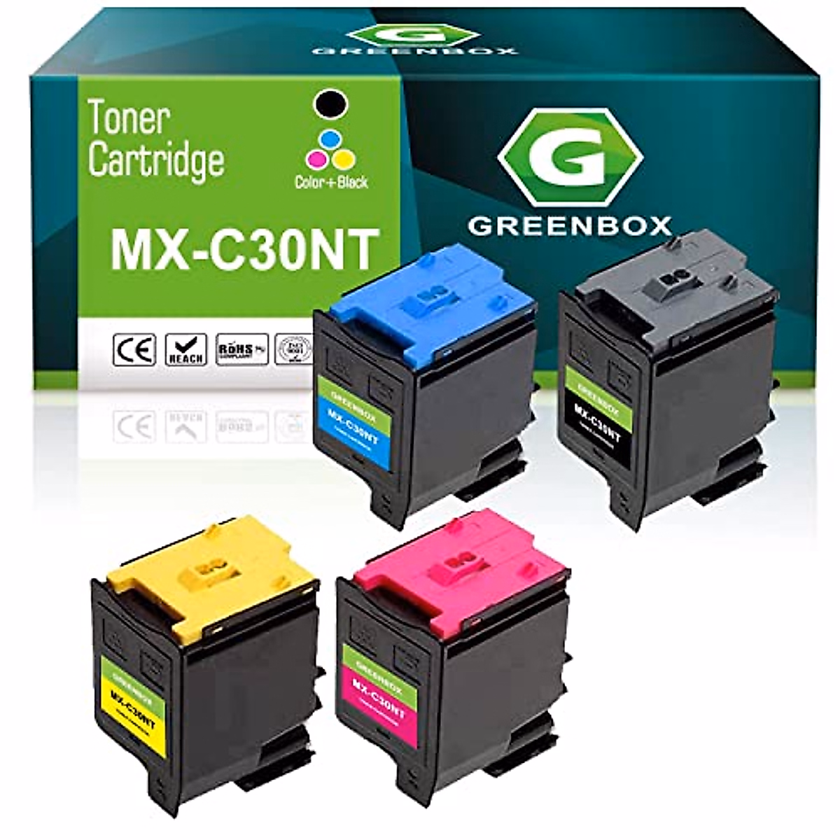 GREENBOX Compatible High Yield MX-C30NT Toner Cartridge Replacement for Sharp MX-C30NT MX-C30NT-B MX-C30NT-C MX-C30NT-M MX-C30NT-Y Toner for Sharp MX-C250 C300P C300W C301W C303W Printer (4 Pack)