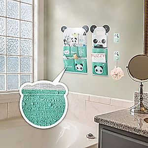 pandaonly 2 Wall Hanging Storage Bag,Linen Cotton Fabric Waterproof Pocket Organizer Bag with 6 Hooks,Over the Door/Wall for Bedroom Bathroom Closet Home Organizer