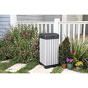 Keter Rockford Resin 38 Gallon Trash Can with Lid and Drip Tray for Easy Cleaning-Perfect for Patios, Kitchens, and Outdoor Entertaining, Grey