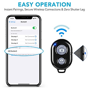 2 Pack Wireless Camera Remote Control - Wireless Remote for iPhone & Android Phones iPad iPod Tablet, Clicker for Photos & Videos - Black&Pink