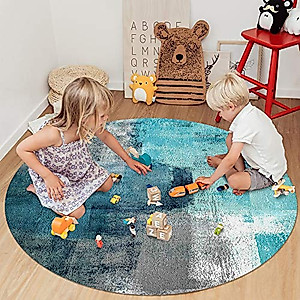 Turquoise Abstract Art Area Rug Turquoise Rugs for Living Room, Modern Abstract Area Rug for Bedroom Decor Home Decor, Room Decor Aesthetic Comfy Carpet for Kids Room, Non-Slip Teal Washable Rug 4ft