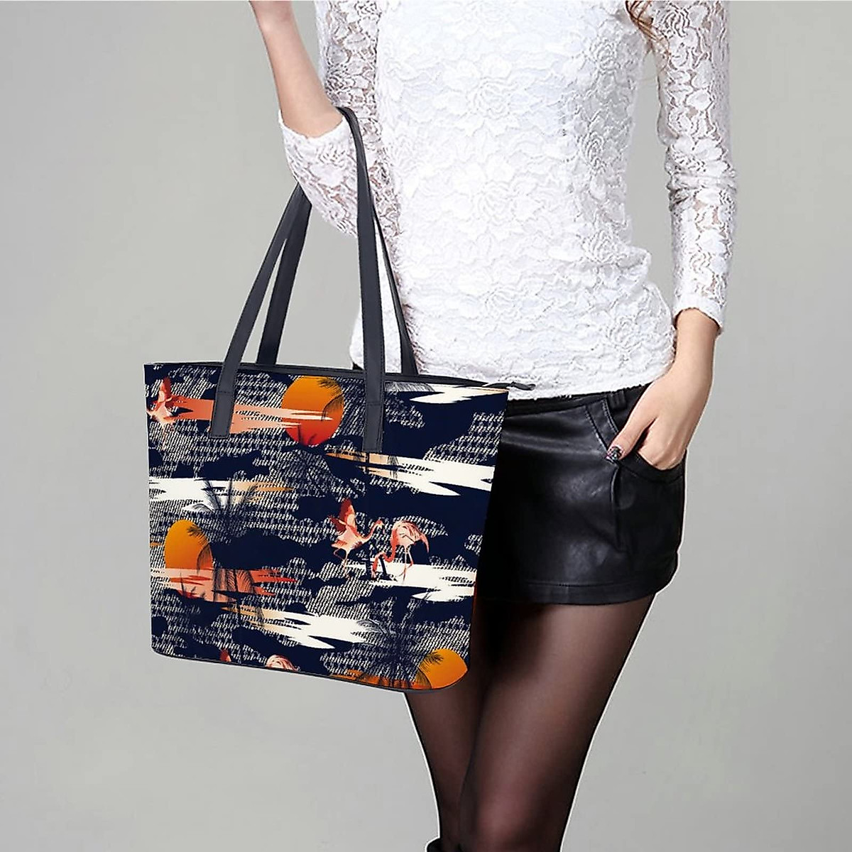 Glow Coconut Tree Women's Tote Bag PU Leather Shoulder Bag Handbags Purse For Work Shopping Travel