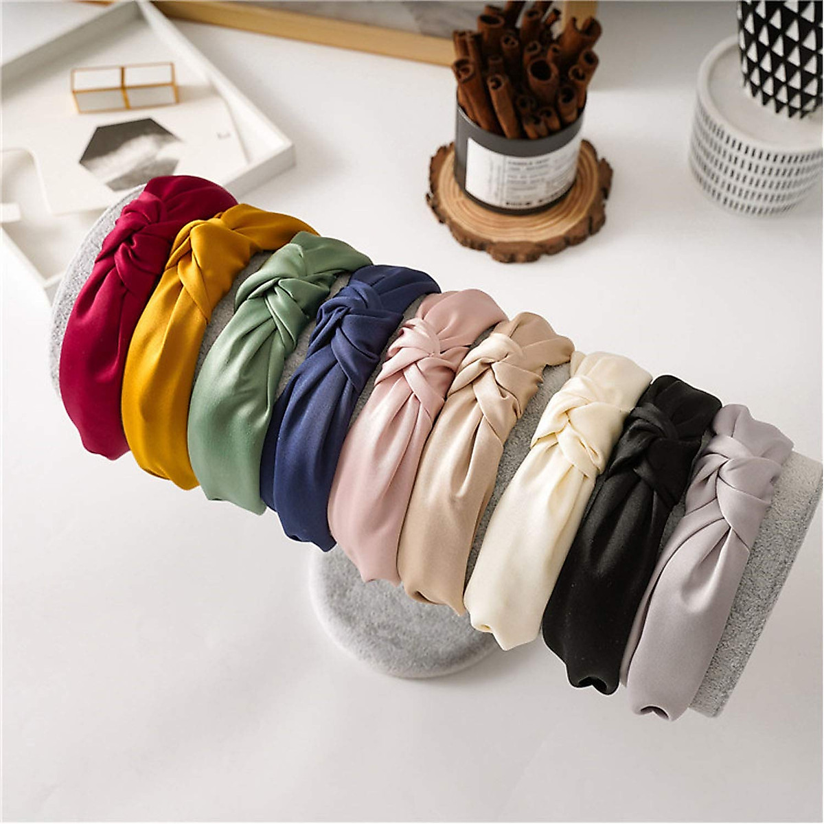 9 Pack Women Top Knotted Headband Silk Cross Twist Hairband Wide Stain Headband Girls Elastic Hair Band Headwear Accessories Gold Headband is a Classy Headbands for Lady