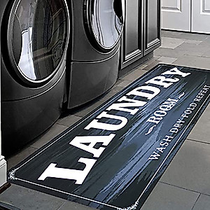 USTIDE 20X59 Non Skid Laundry Room Rug Runner, Black White Stain Resistant Laundry Room Mat Waterproof Floor Mat for Laundry Room Washroom Bathroom