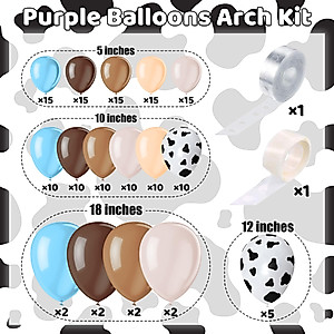 150 Pieces Cow Balloons Garland Arch Kit Cowgirl Cowboy Blue Balloons White Brown Cow Print Farm Animal Balloons for Baby Shower Farm Birthday Party Decorations