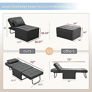 Diophros Sofa Bed, Convertible Chair 4 in 1 Multi-Function Modern Folding Ottoman Guest Bed with Adjustable Sleeper for Small Room Apartment, Medium