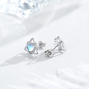 Moonstone Earrings for Women Celtic Knot Stud Sterling Silver Hypoallergenic Piercing Tiny Earring Rainbow Trinity Good Luck Irish Jewelry Xmas Gifts for Mother