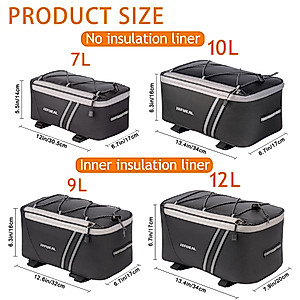 JXFUKAL Rear Bike Rack Bag with Rain Cover, 7L/9L/10L/12L Waterproof Bicycle Ebike Saddle Bag Cycling Pannier Trunk Carrier with Reflector & Adjustable Cord for Commuter Travel Outdoor