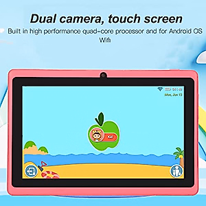 PUSOKEI 7 Inch Kids Tablet,for Android 7.0,MTK6582 Quad Core CPU,IPS HD Display Eye Protection Screen,8GB ROM 1GB RAM Bluetooth Dual Band WiFi Learning Tablet,US Plug(Pink)