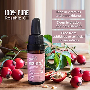 FULL OF NATURE FUNAT 100% Pure Rosehip Seed Oil for face and skin 0.3 fl oz - 100% Puro Aceite de Rosa Mosqueta para rostro y piel