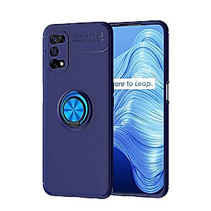 Asuwish Phone Case for Oppo Realme 7 Pro with Tempered Glass Screen Protector Cover and Cell Accessories Stand Kickstand Ring Holder Soft TPU Silicone Rubber Protective Realme7 7Pro Women Men Blue