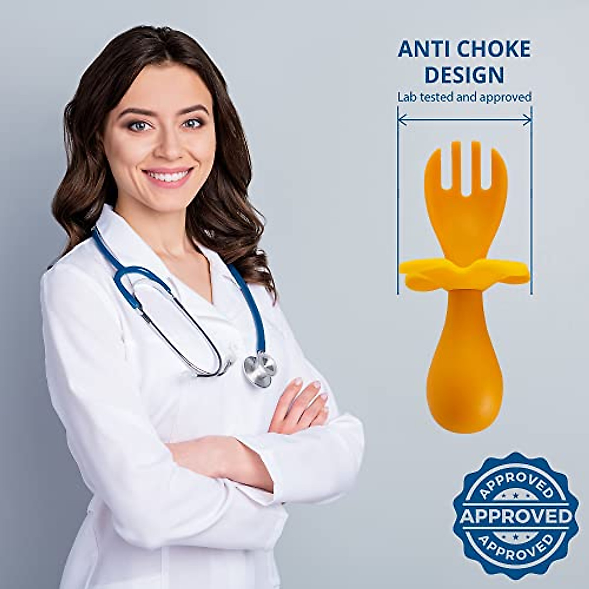 Baby Self Feeding Spoon and Fork - Training Utensils 6-12-18 Months | Baby Led Weaning Anti-Choke Spoons & Forks - Anti-Choke Flexible Fork and Spoon for Toddlers & Babies - 6 months to 3 years