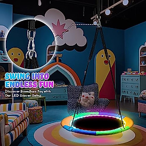 LFSMVT LED Saucer Tree Swing, 40 Inch Light Up Kids Swing Set with APP & Remote Control, Music Sync, Waterproof Round Circle Swings for Kids Outdoor, Playground, Backyard
