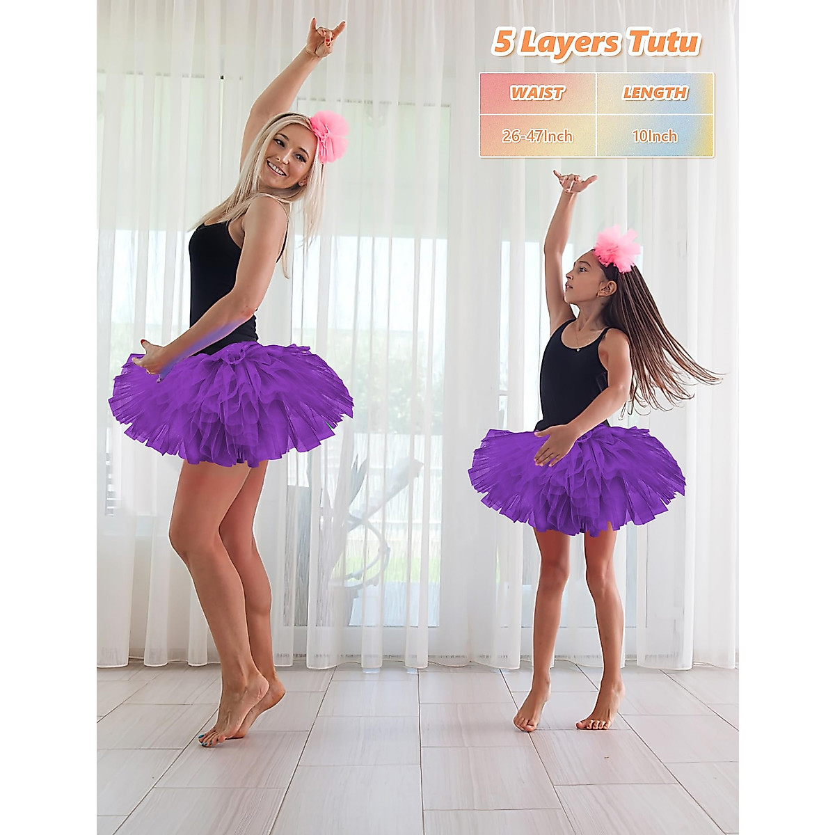 Tutus for Women Adult Tutu Tulle Skirts Costumes for Women 5 Layered Womens Purple Tutu Skirts for Girls Teens Halloween Ballet Minion Sexy Witch Purge Mario Mike Wazowski Sully Cookie Monster Crayon