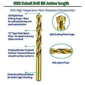 HSS Cobalt Drill Bit Set 9/32 Inch 10Pcs M35 Jobber Length Twist Steel Metal Drill Bits