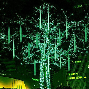 Meteor Shower Rain Light 80cm 8 Tubes 576 LED Waterproof Falling Rain Lights Snow Falling for Home Decor Wedding Garden, Green