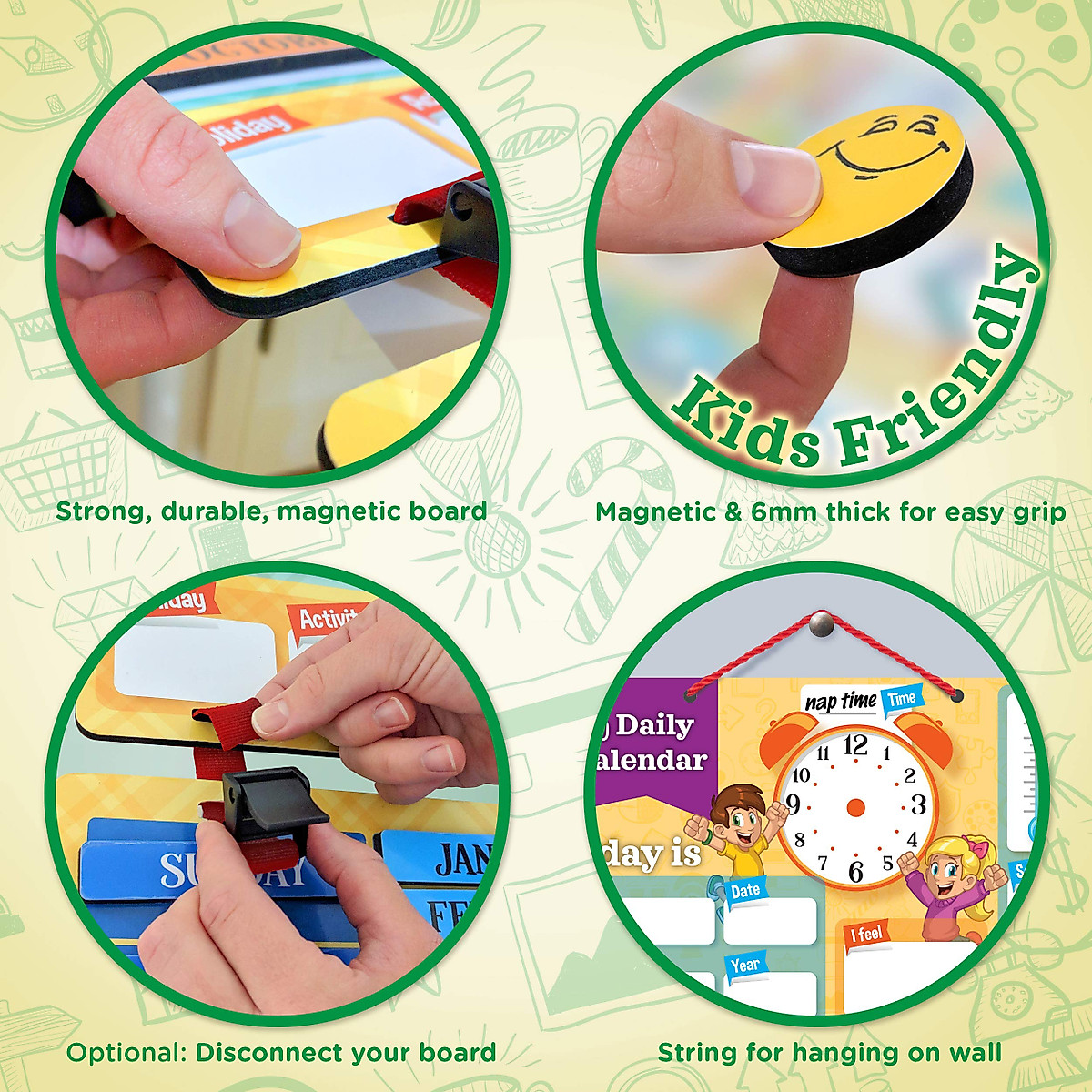 Kids Daily Calendar magnetic,Hang on Wall or Fridge for Home or School.