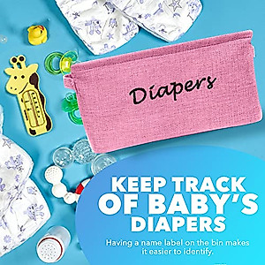 Dejaroo - Baskets for Organizing Diapers and Newborn Essentials, Baby Diaper Caddy Organizer, Embroidered Baby Shower Gifts for Moms, Linen Basket with Handle, 12 x 6 x 6 Inches, Pink