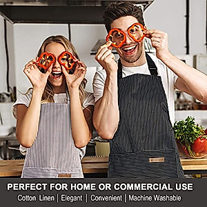 Yiclick [2 Pack] Chef Cooking Kitchen Apron with Pockets for Women Men, Waterproof Adjustable Cotton Bib Apron For Baking Garden BBQ Mothers Day Kitchen Gifts (Black&White)