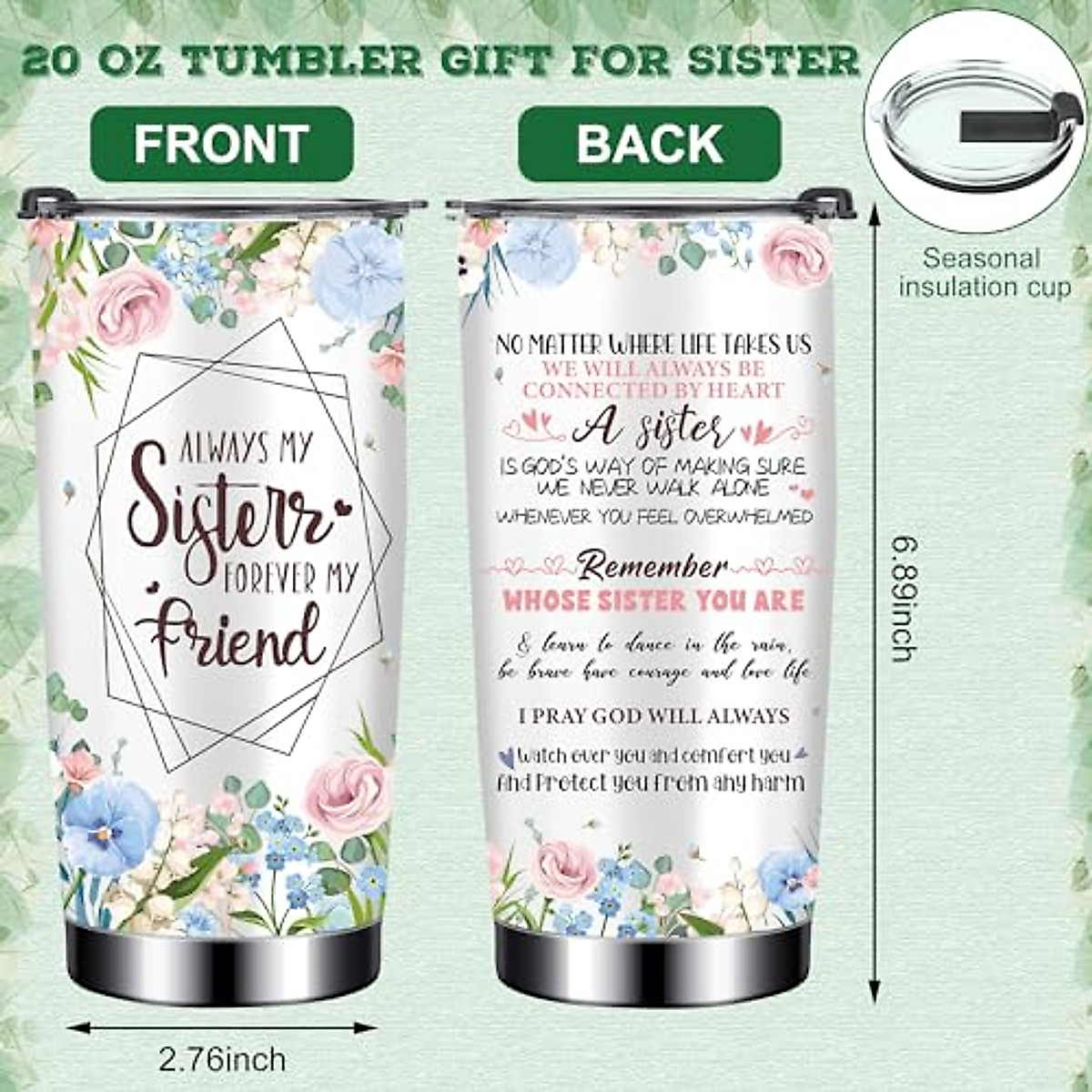 Silkfly 3 Pcs Sisters Gift Set from Sister Christmas Birthday Gifts for Women My Sister Forever My Friends Stainless Steel Tumbler Canvas Tote Bag Mothers Day Gifts for Girls Friends