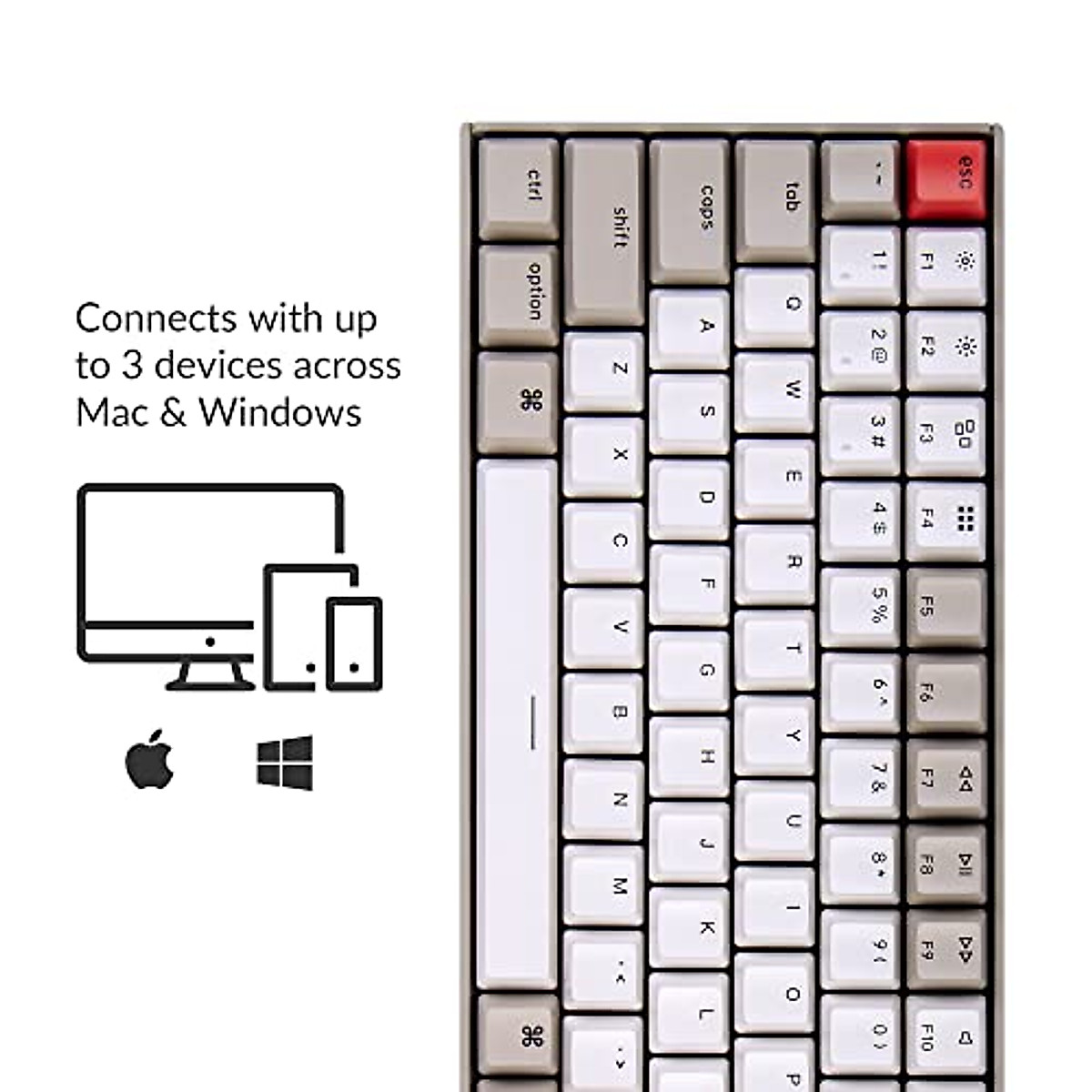 Keychron K2 75% Layout Bluetooth Wireless/USB Wired Mechanical Gaming Keyboard Mechanical Blue Switch, Compact 84 Keys Computer Keyboard for Mac & Windows
