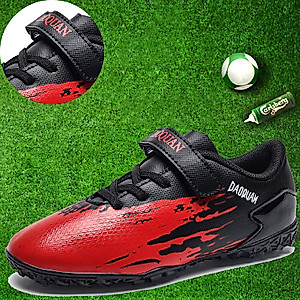 DimaiGlobal Kids Turf Soccer Shoes Boys Girls Football Shoes Athletic Outdoor/Indoor Sports Shoes Youth School Performance Futsal Sneaker Black/Red