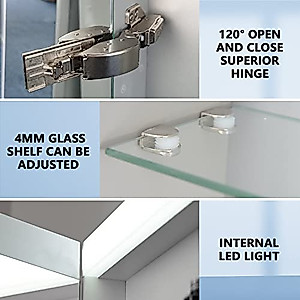 ES-DIY 15''x 26'' LED Lighted Bathroom Medicine Cabinet with Mirror, Surface Lighted Medicine Cabinet,Dimmable,Adjustable Shelves,Intelligent Switch Medicine Cabinet, Aluminum Frame, 120°Soft Hinge