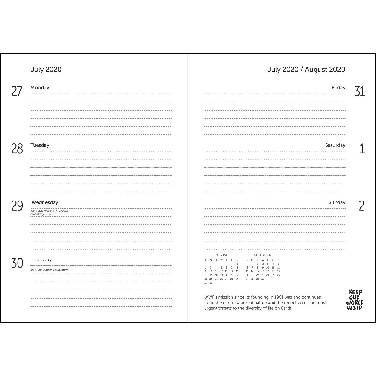 WWF Tigers Weekly Academic Planner 2021, 5.75" x 8.25" Flexi Cover