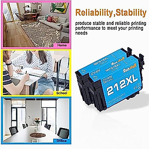 Run Star 2 Pack 212XL Cyan Remanufactured Ink Cartridge Replacement for Epson 212XL T212XL use for Epson Workforce WF-2830 2850 Expression Home XP-4100 4105 Printer (2 Cyan)