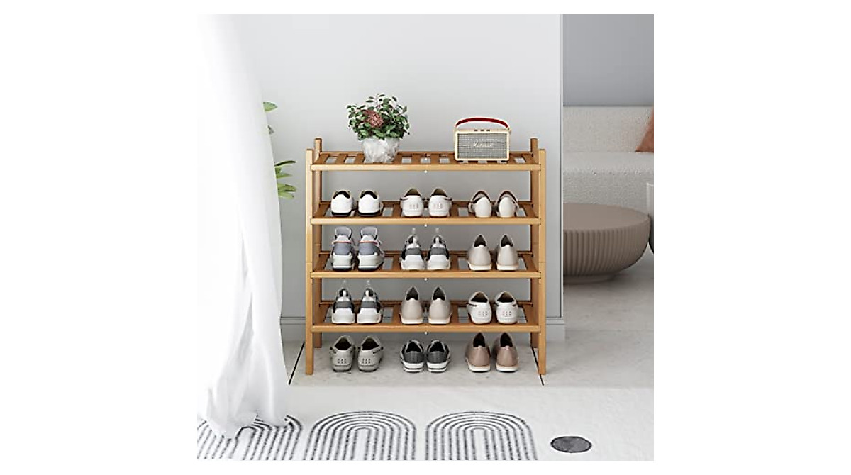 KSKSPE 4-Tier Bamboo Shoe Rack - Stylish & Sturdy