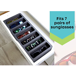 Polar Whale Sunglasses Drawer Organizer Tray Insert for Home Bedroom Bathroom Vanity Dresser Counter Table Waterproof Washable Black Foam 7 Compartment 8.25 x 20 Inches