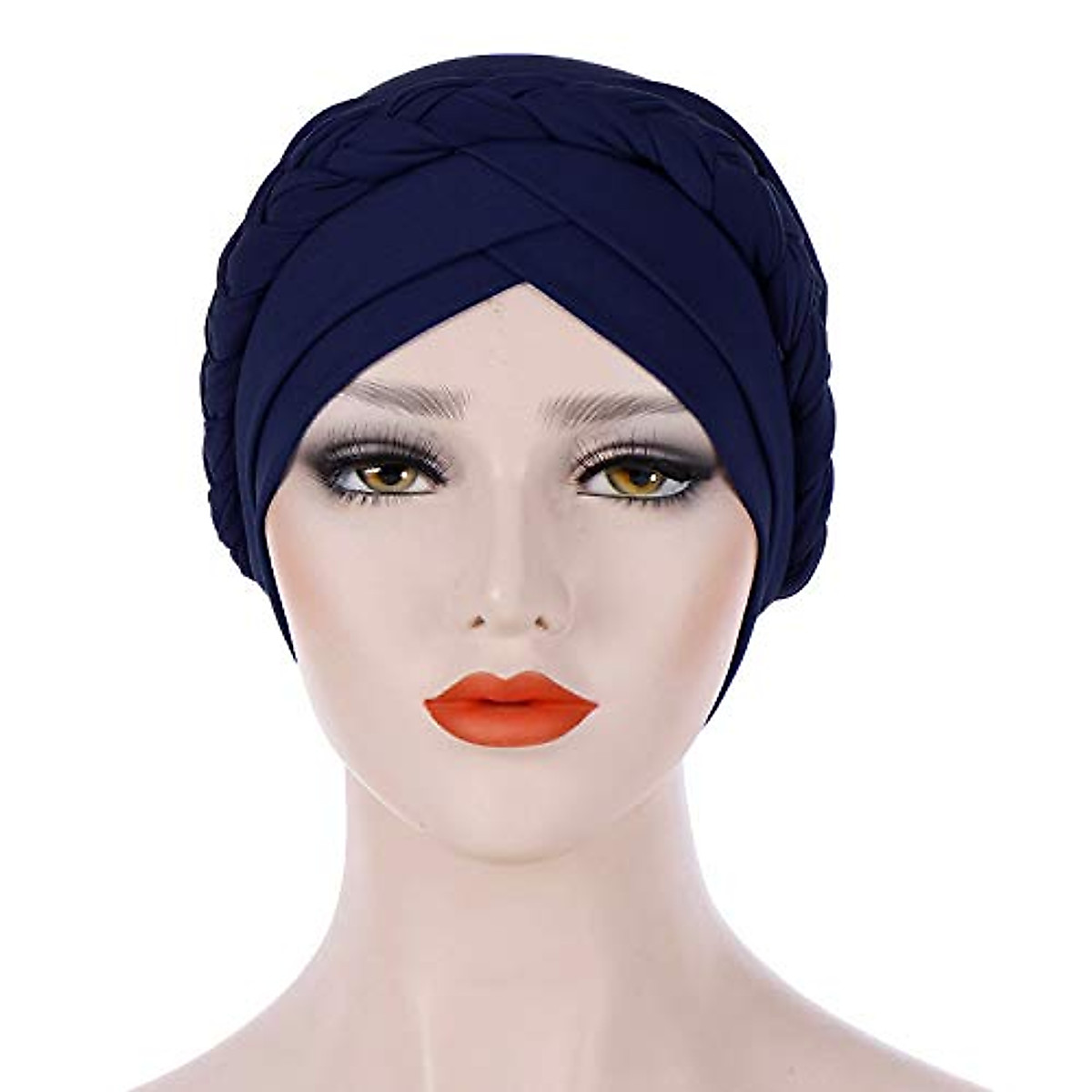 Fxhixiy Hijab Braid Silky Turban Hats for Women Cancer Chemo Beanies Cap Headwrap Headwear (Navy Blue)