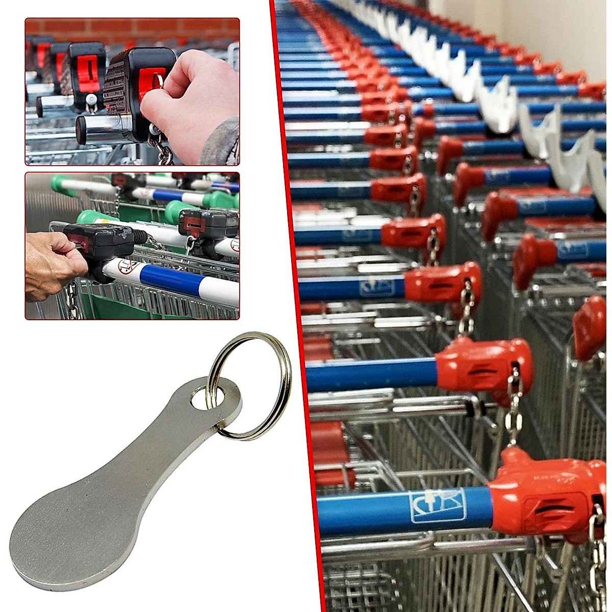 Fusiontec Mini Aluminum Alloy Key Ring Shopping Trolley Tokens - Small Aldi Quarter Holder Keychain for Grocery Shopping Cart, 2 Pcs Silvery