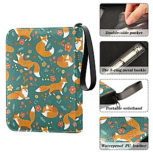 PYBUG Fox Trading Card Binder with Nylon Strap 4-Pocket Waterproof PU Leather Card Collection Binder for 400 Cards Sturdy Card Holder Folders for Game Cards,Sports Cards