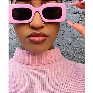 JUDOO Retro Rectangle Sunglasses for Women Fashion Oval Lenses Pink Square Frame with UV400 Protection