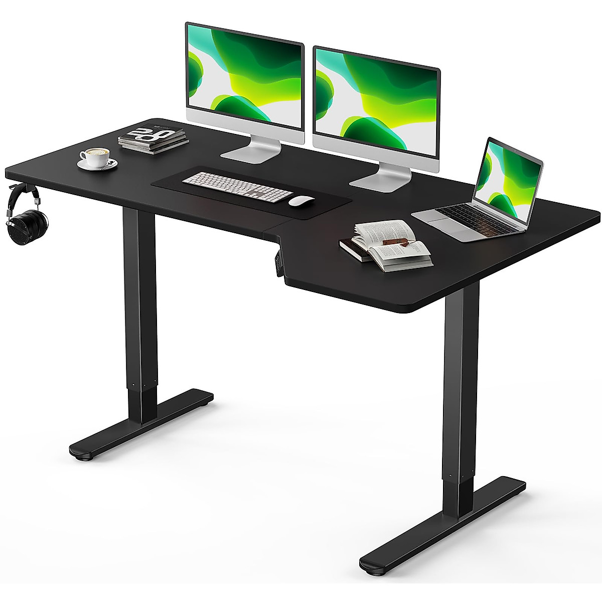 Totnz Standing Desk Adjustable Height, 55 x 34 Inch Electric Standing Desk,L Shaped Standing Desk Memory for Home Office Computer Desk with Headphone Hook,Obsidian