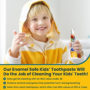 Pearlie White 99.78% Natural Fluoride Kids Toothpaste (1.58oz, 45gm) | Kids Toothpaste with Fluoride | Extra Gentle Enamel Safe Toothpaste for Kids | Low RDA | Natural Strawberry Flavor